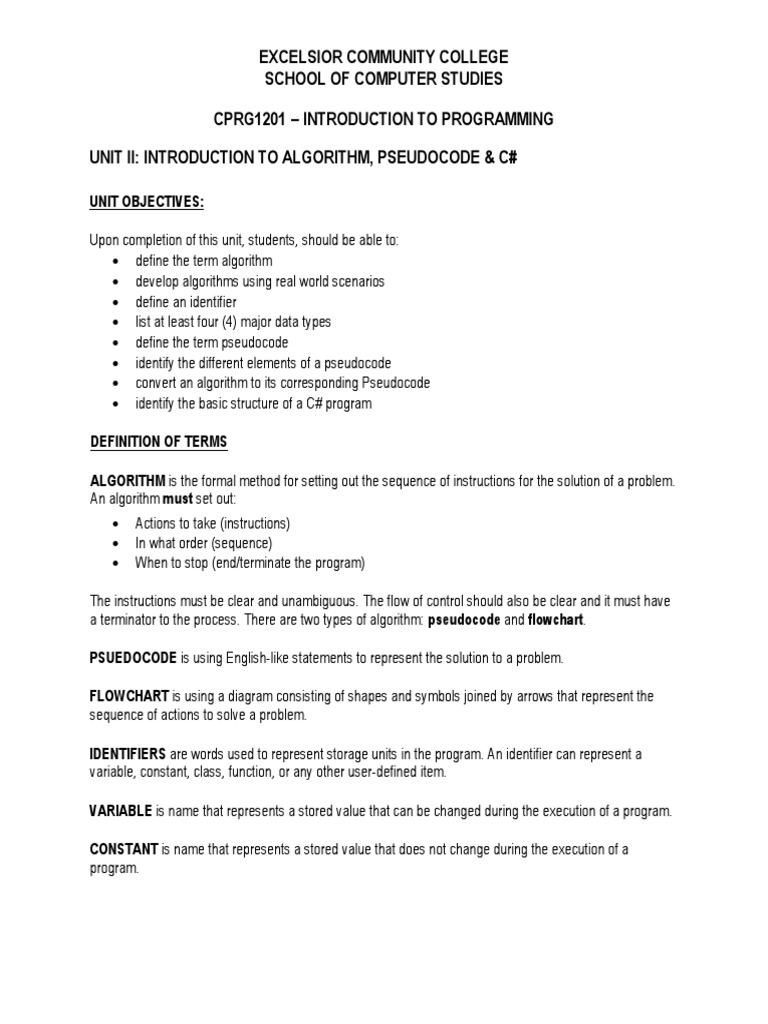 Unit Ii Notes Pdf Data Type C Sharp Programming Language