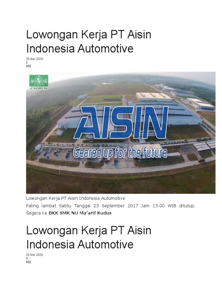 Lowongan Kerja PT Aisin Indonesia Automotive | PDF