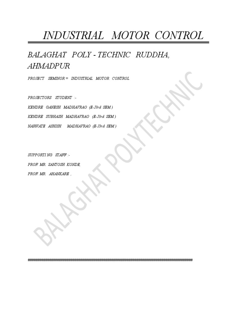 Industrial Motor Control | Download Free PDF | Automation | Electric Motor