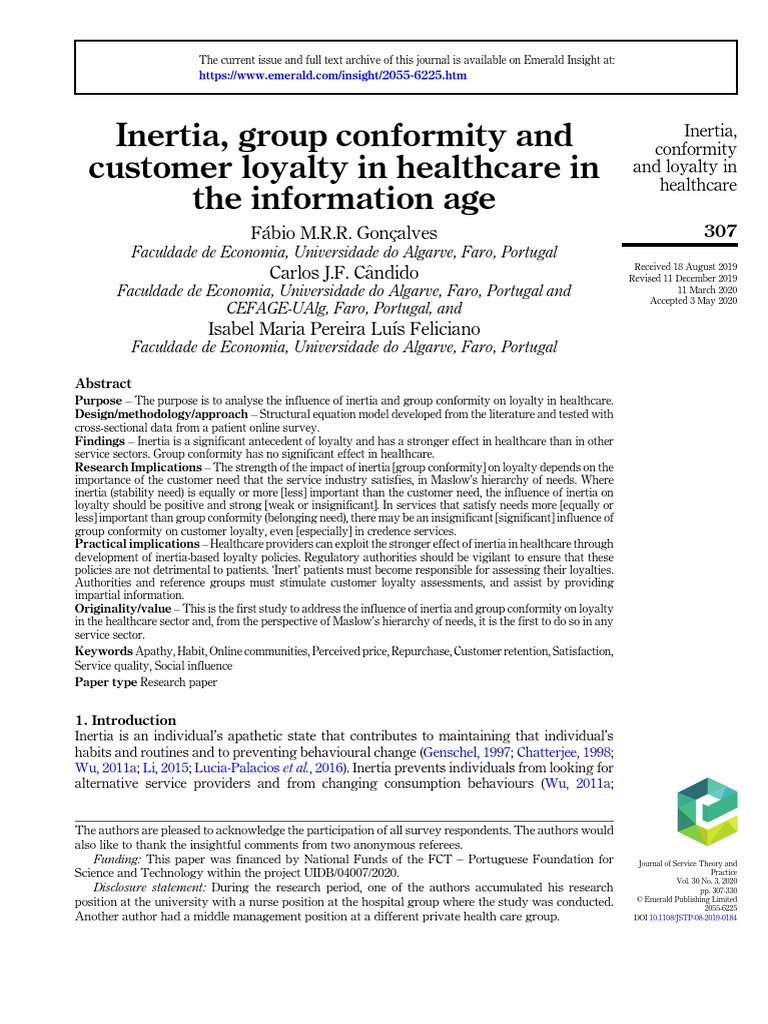 Inertia, Group Conformity and Customer Loyalty in Healthcare in The ...