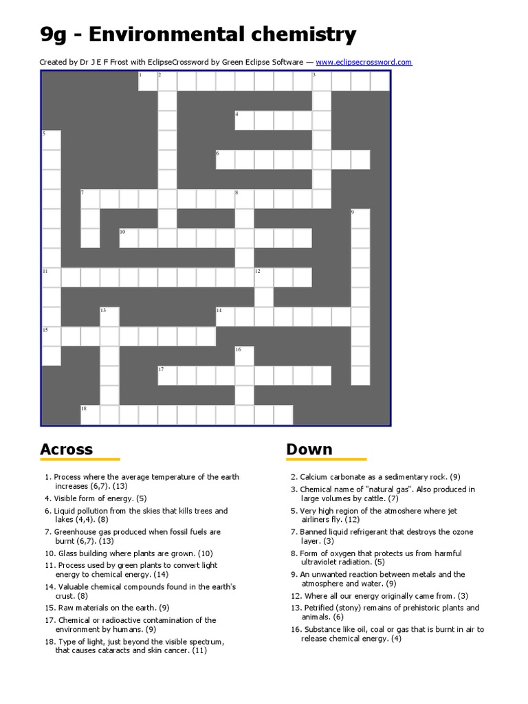 Environmental Chemistry Crossword Puzzle | PDF | Atmosphere Of Earth ...