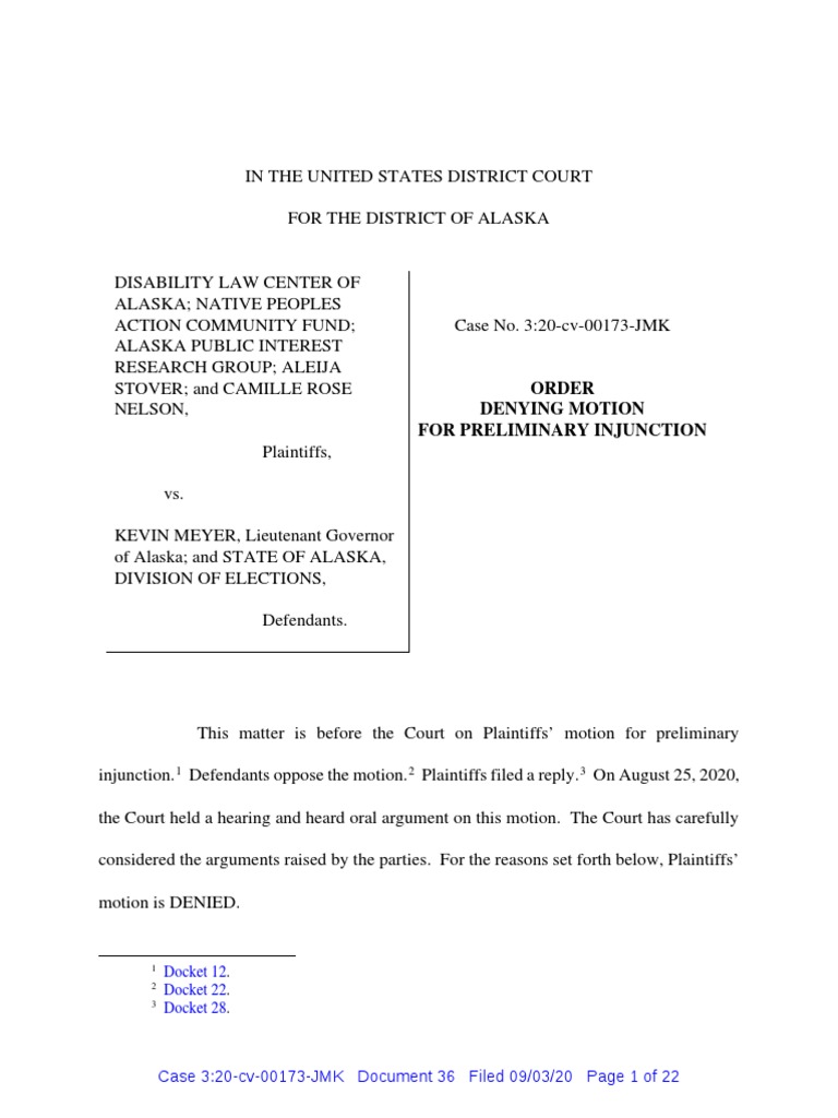 Order Denying Motion For Preliminary Injunction | PDF | Absentee Ballot ...