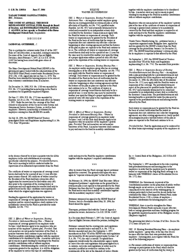 Yazaki Torres Manufacturing Vs CA (GR No. 130584, June 27, 2006) | PDF | U.S. State | Discretion