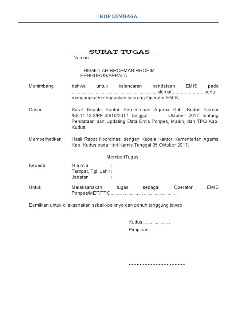 Contoh SRT Tugas Operator Emis | PDF