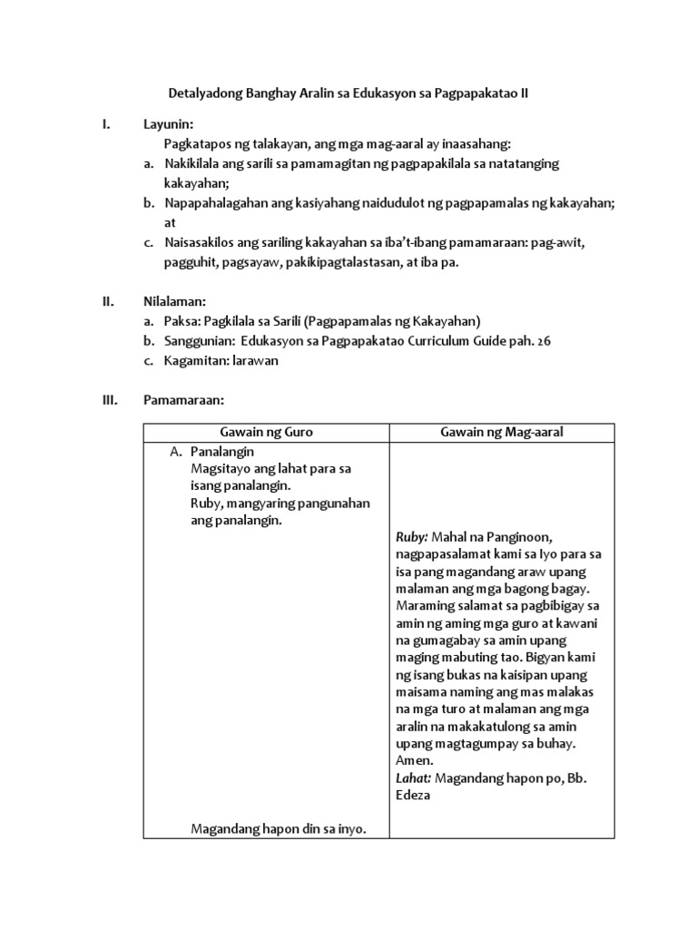 ESP Lesson Plan | PDF