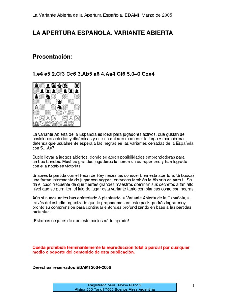 EDAMI Apertura Española Variante Abierta | PDF | Aperturas de ajedrez ...