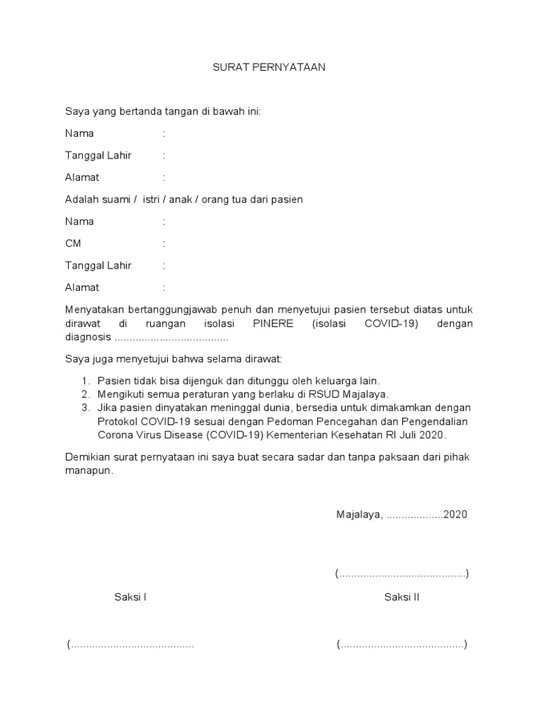 Surat Pernyataan Covid 19 | PDF