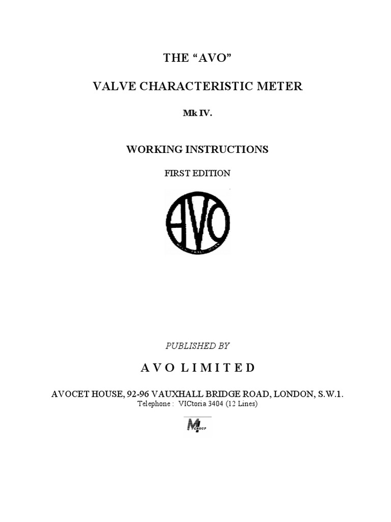 The "Avo" Valve Characteristic Meter: Working Instructions | PDF ...