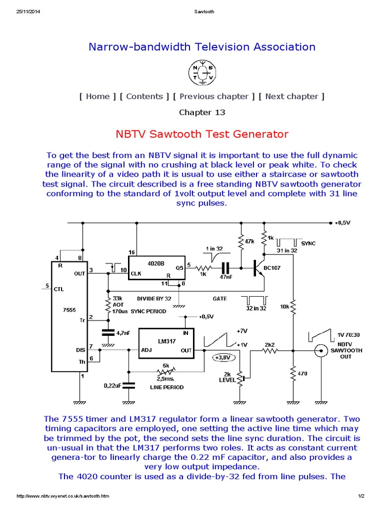 Narrow Bandwidth Television Association: NBTV Sawtooth Test Generator ...
