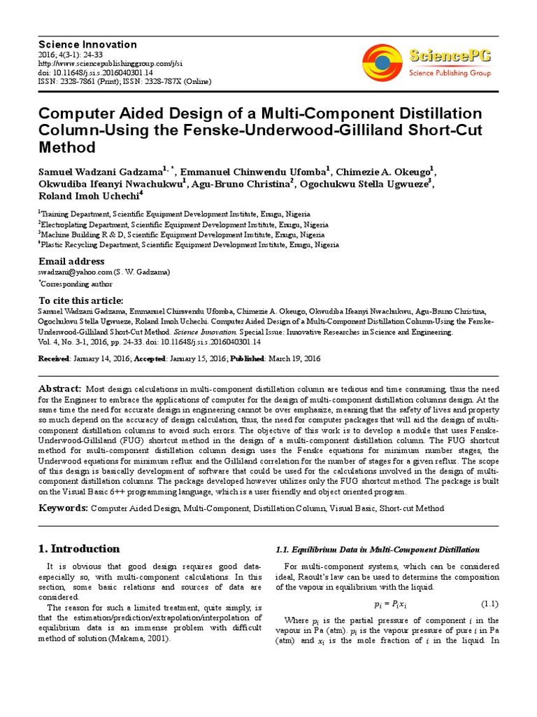 Computer Aided Design of A Multi-Component Distillation Column-Using ...