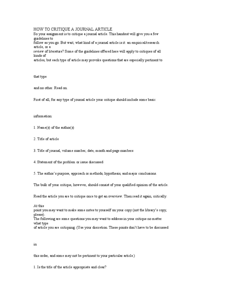 How To Critique A Journal Article | PDF | Methodology | Justification