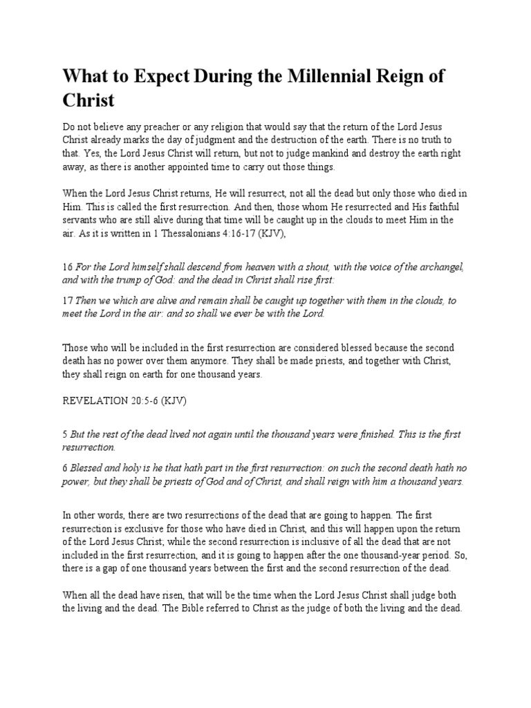 What To Expect During The Millennial Reign of Christ | PDF | Last ...