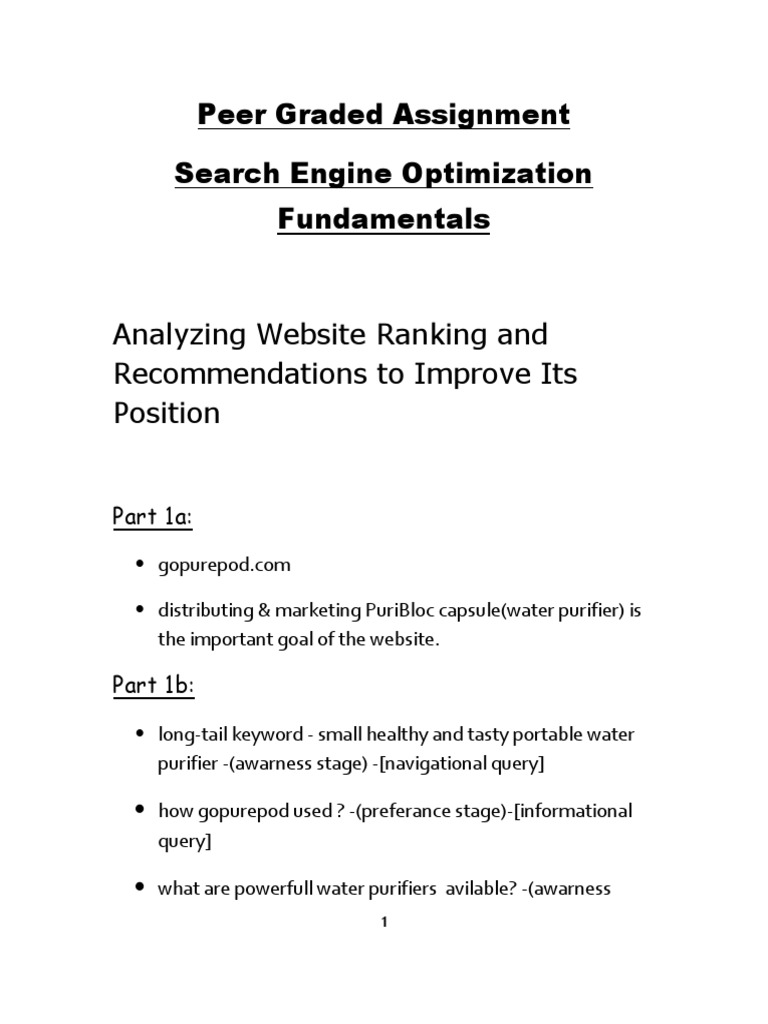 Peer Graded Assignment Search Engine Optimization Fundamentals | PDF