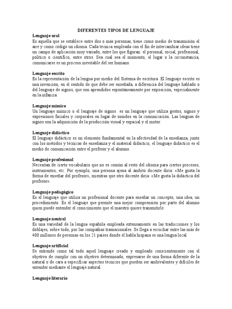 Diferentes Tipos de Lenguaje | PDF | Comunicación no verbal | Comunicación
