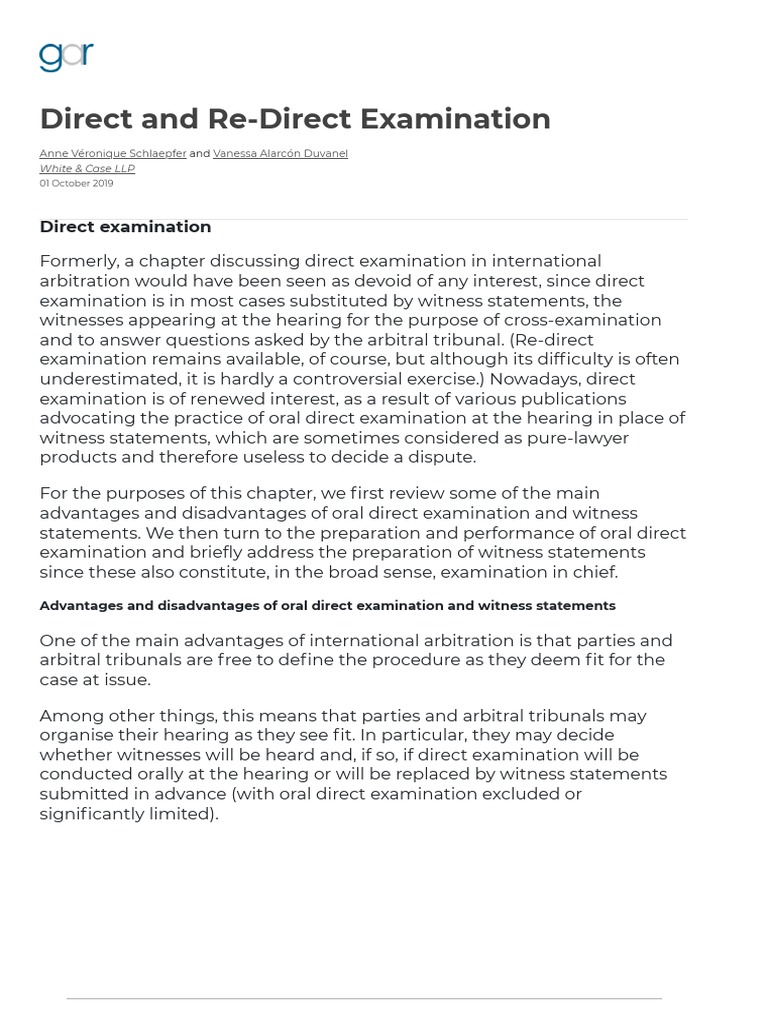 GAR, The Guide To Advocacy, Direct and Re-Direct Examination | PDF ...