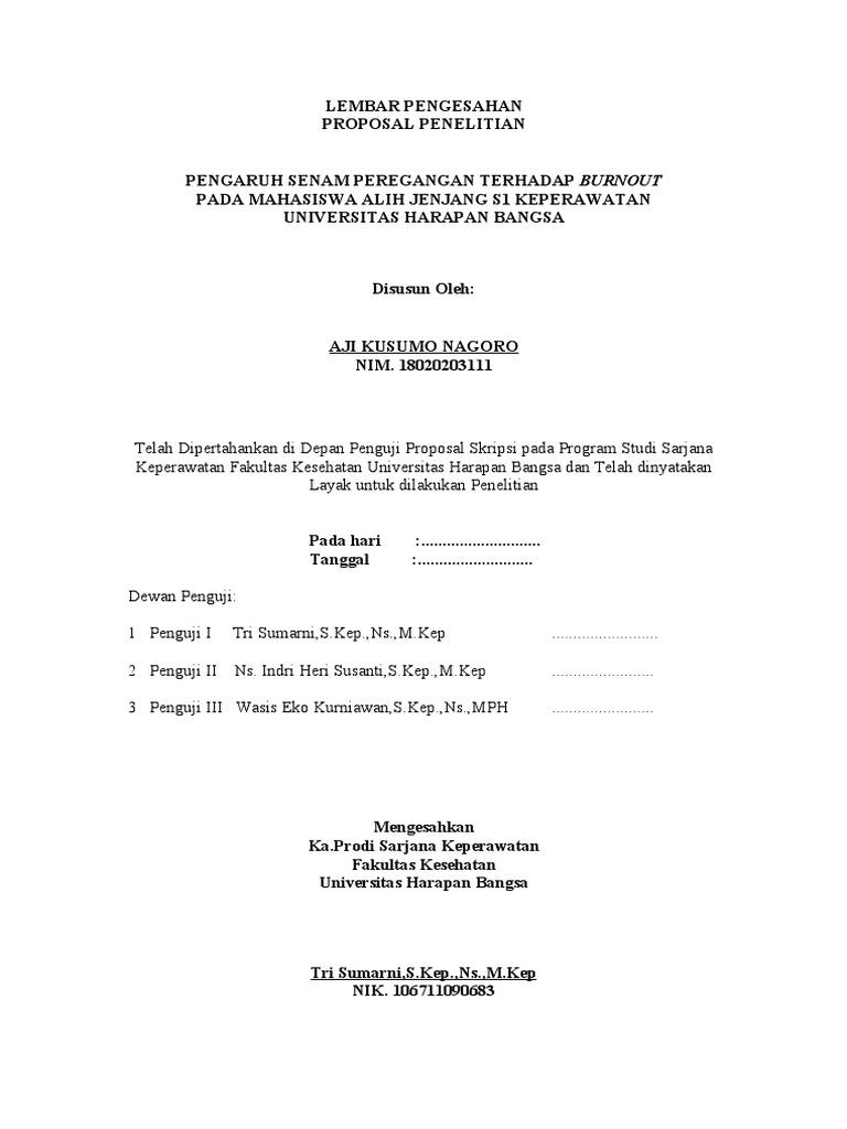 Contoh Lembar Pengesahan - Proposal Skripsi | PDF