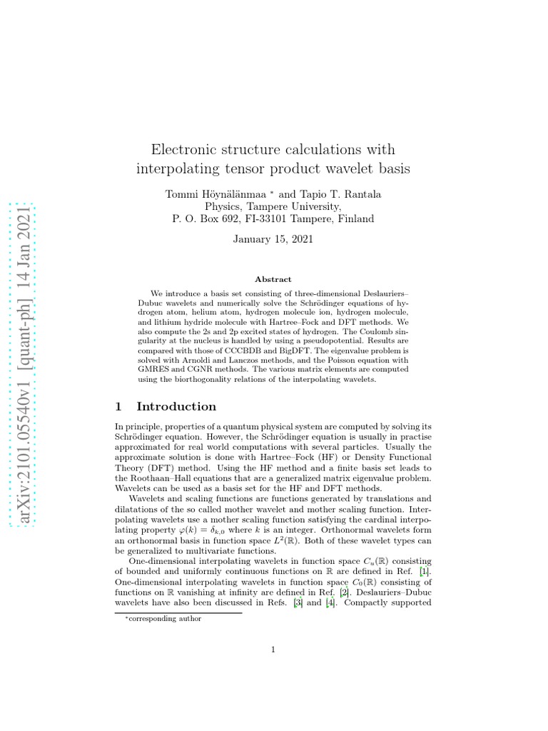 Electronic Structure Calculations With Interpolating Tensor Product Wavelet Basis | PDF ...