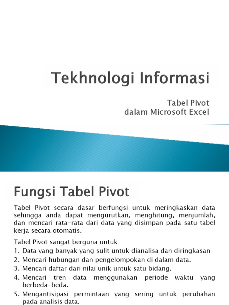 Panduan Lengkap Tabel Pivot Excel | PDF | Pengelolaan Keuangan & Uang