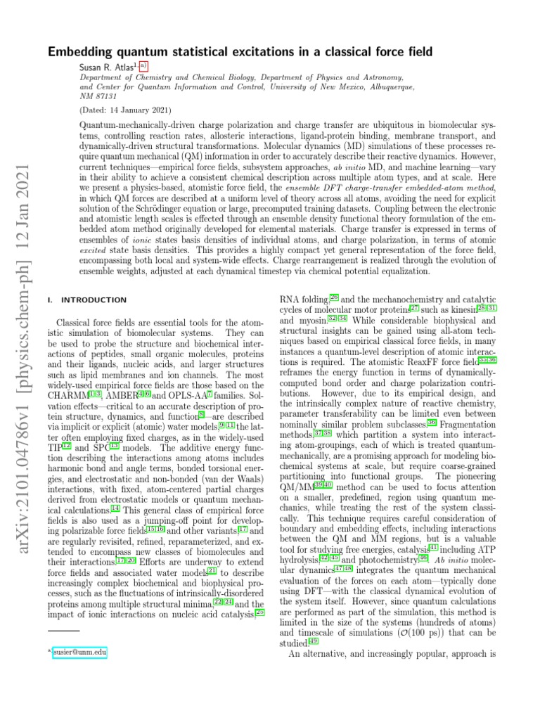 Embedding Quantum Statistical Excitations in A Classical Force Field | PDF | Density Functional ...