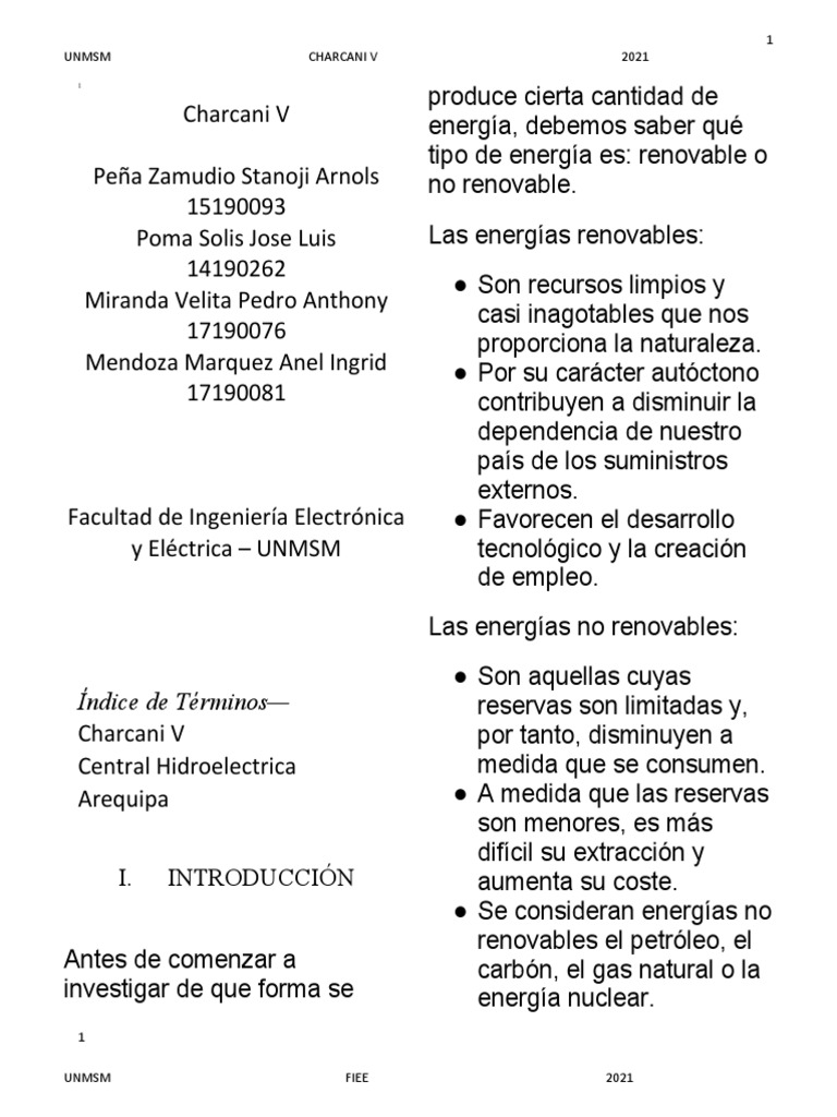 Informe Charcani V | PDF | Energía renovable | Hidroelectricidad
