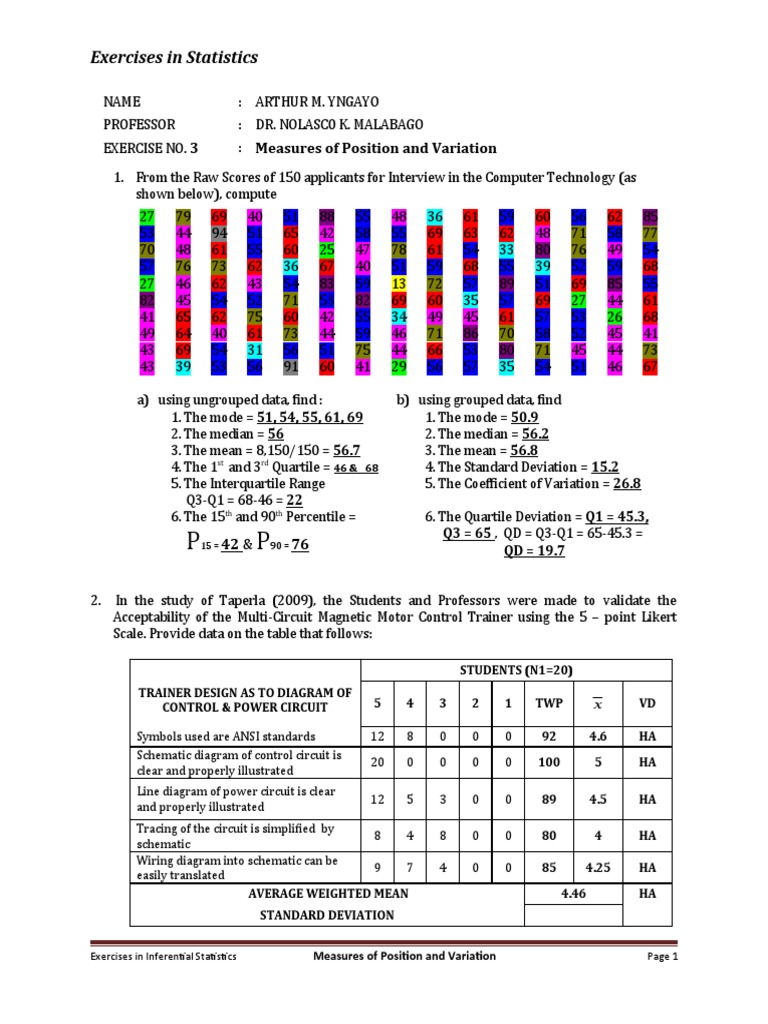 Statistics Exercise No.3 | PDF | Teaching Mathematics