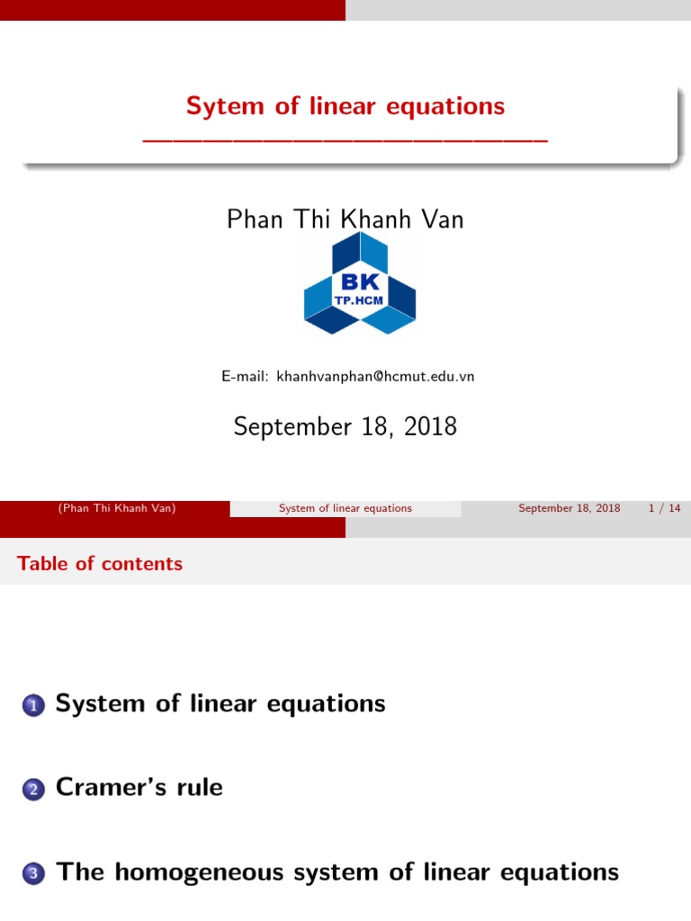 Sytem of Linear Equations - : Phan Thi Khanh Van | PDF | System Of Linear Equations | Numerical ...