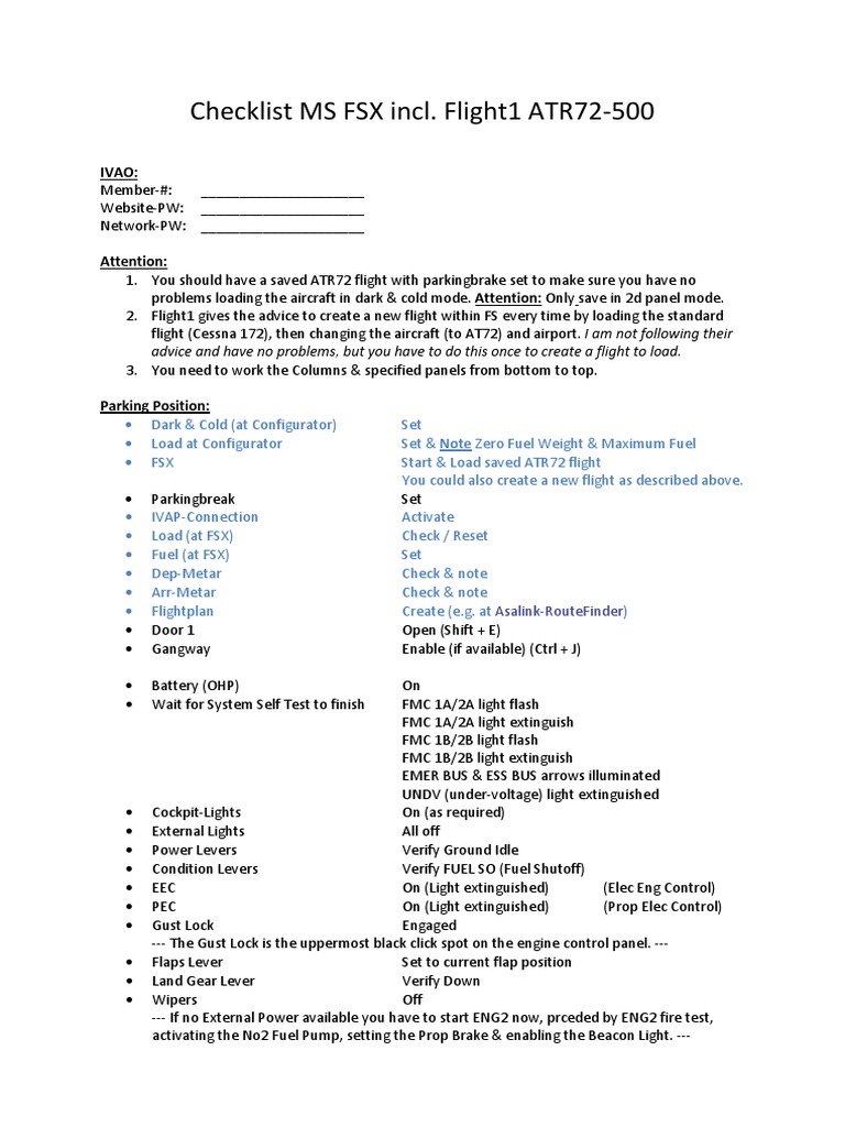 Checklist ATR72-500 Flight1 | PDF | Aerospace | Aircraft