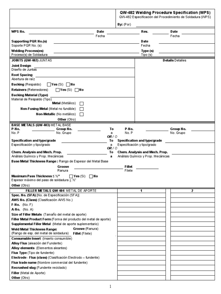 QW-482 Welding Procedure Specification (WPS) | PDF | Calefacción ...