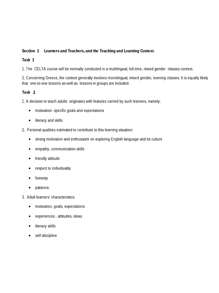 Celta Pre-Course Task Answers | PDF | Verb | Motivation