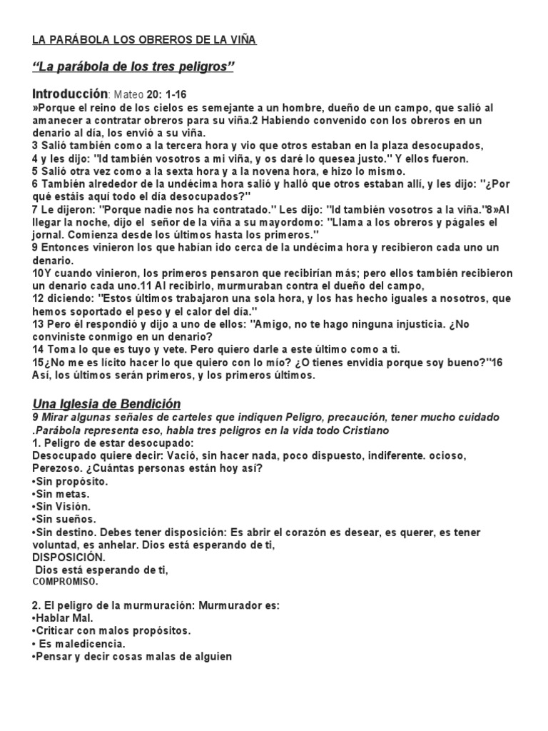 La Parábola Los Obreros de La Viña | PDF | Envidia | Religión y creencia