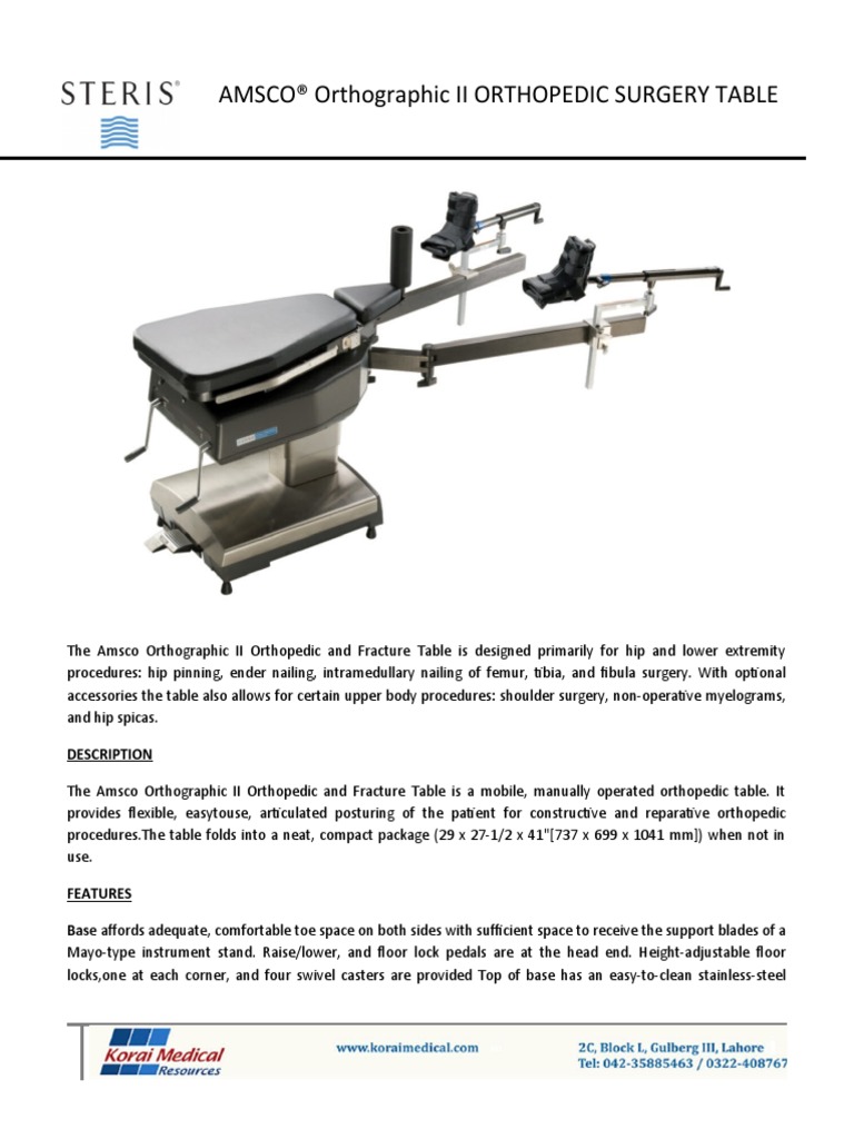 Amsco® Orthographic Ii Orthopedic Surgery Table: Description | PDF ...