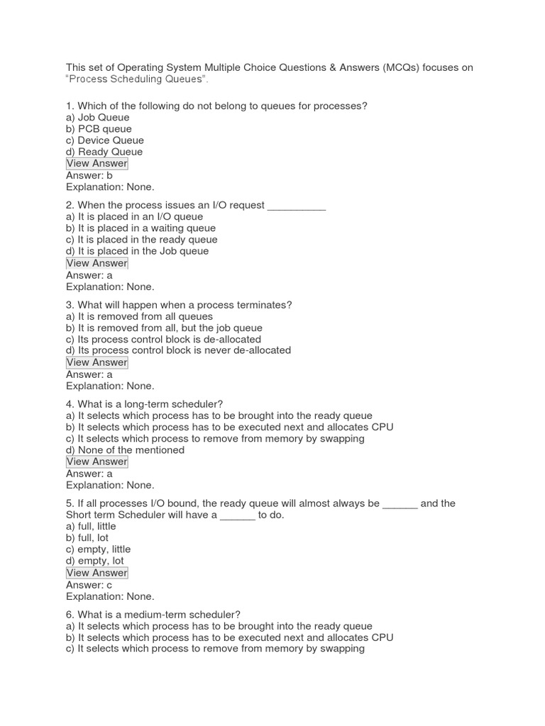 This Set of Operating System Multiple Choice Questions | PDF | Process (Computing) | Scheduling ...