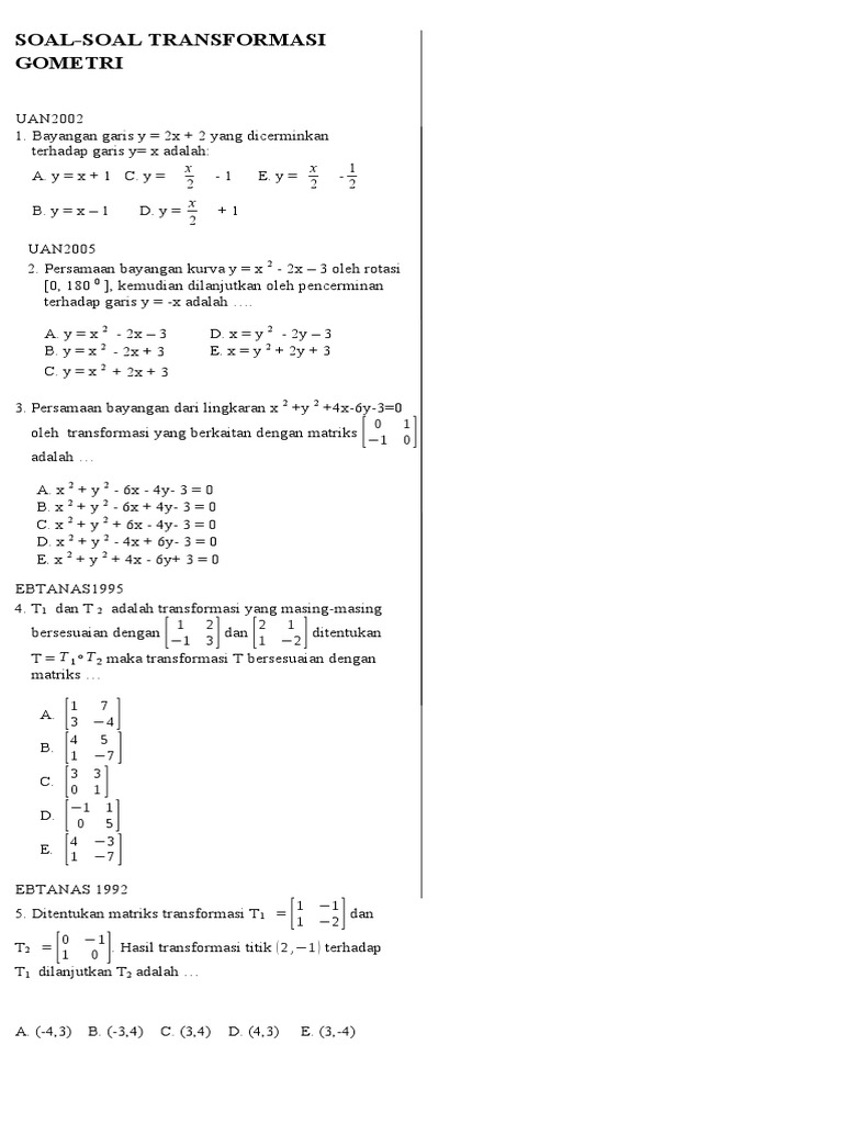 Soal Transformasi Geometri Kelas 11-12 | PDF