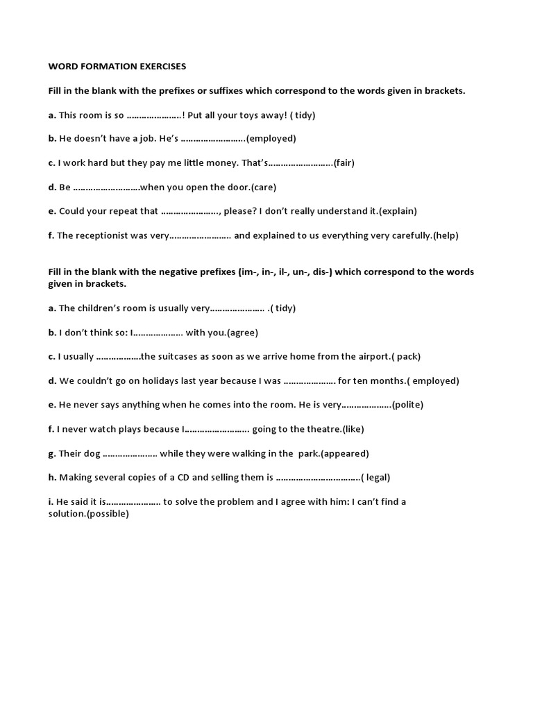 Word Formation Exercises and Practice | PDF | Adverb | Adjective