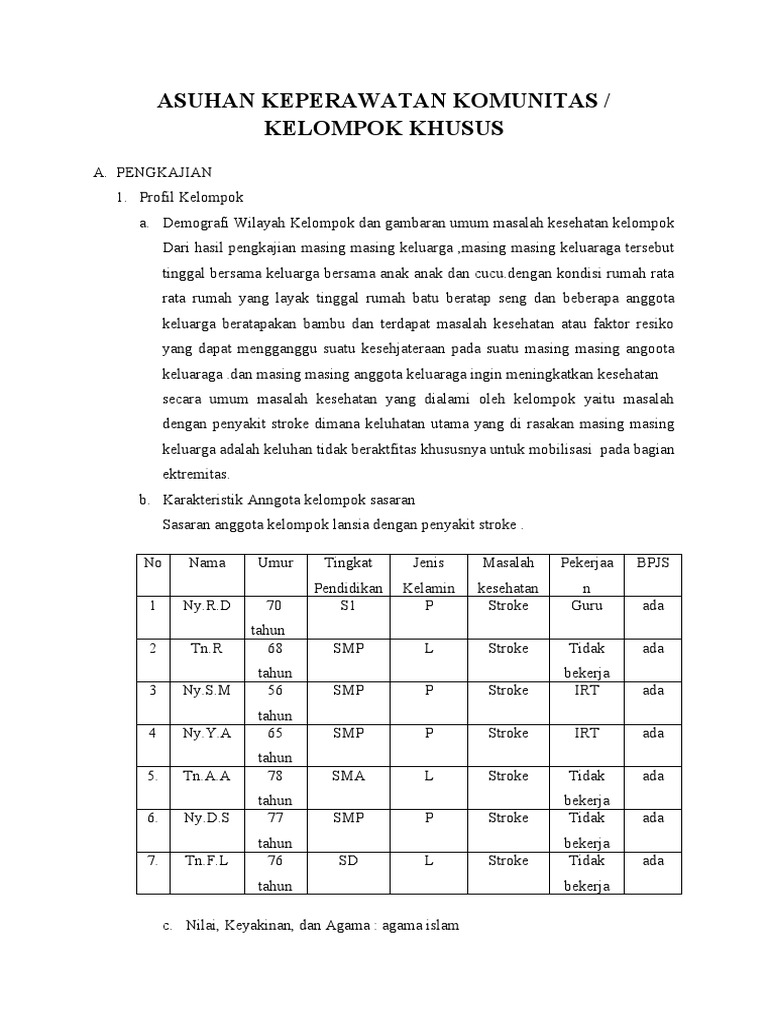 Asuhan Keperawatan Komunitas Kelompok Stroke | PDF
