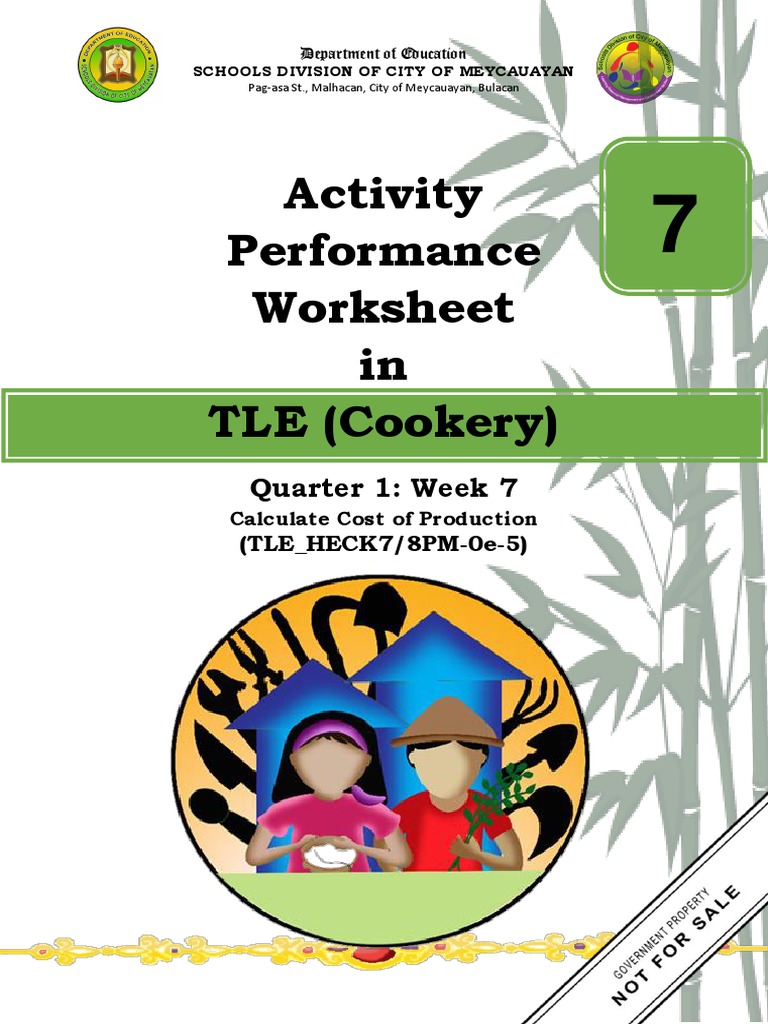 Activity Performance Worksheet in TLE (Cookery) : Quarter 1: Week 7 ...