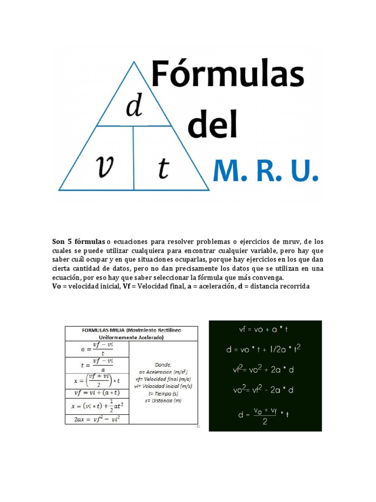 Formulas MRU y MRUA | PDF