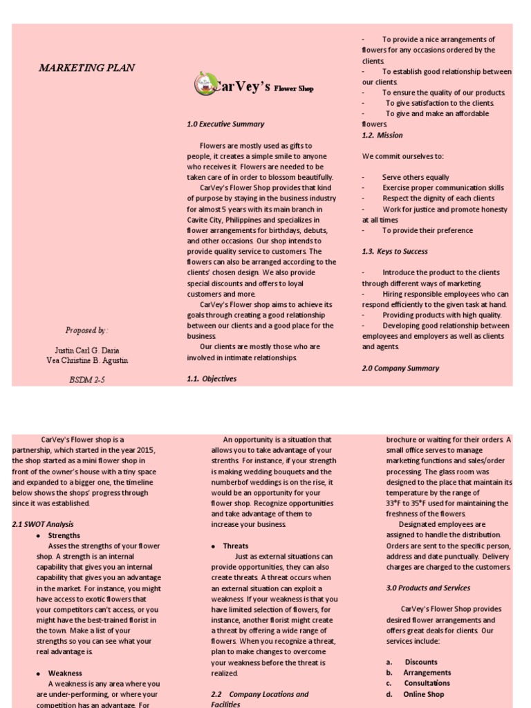 CarVey's Flower Shop (Marketing Plan) | PDF | Floristry | Retail