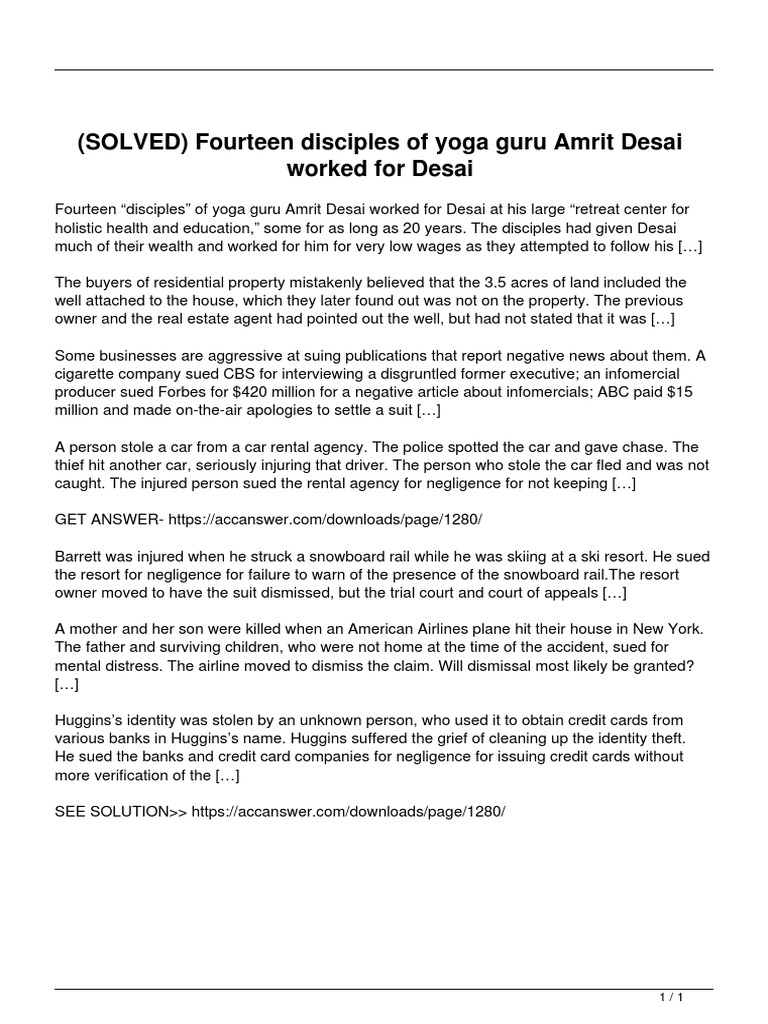 Solved Fourteen Disciples of Yoga Guru Amrit Desai Worked For Desai ...