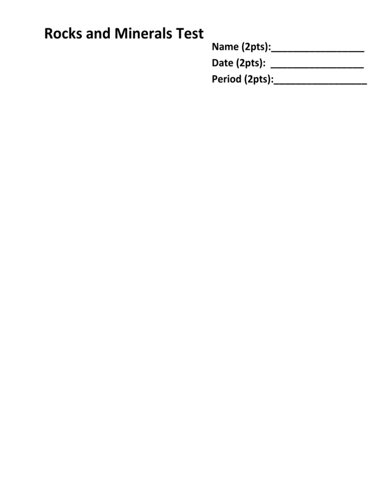 Rocks and Minerals Test | PDF | Rock (Geology) | Sedimentary Rock