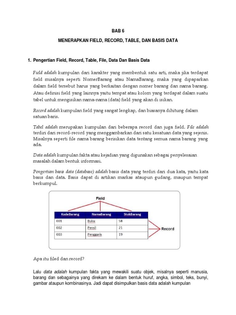 Pengertian Field dan Record dalam Database | PDF