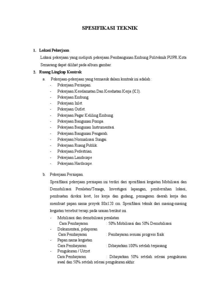 Spesifikasi Pembangunan Embung Semarang | PDF | Griya & Taman | Komputer