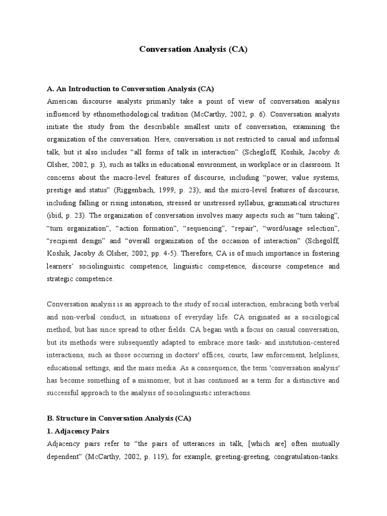 A. An Introduction To Conversation Analysis (CA) | PDF | Conversation ...