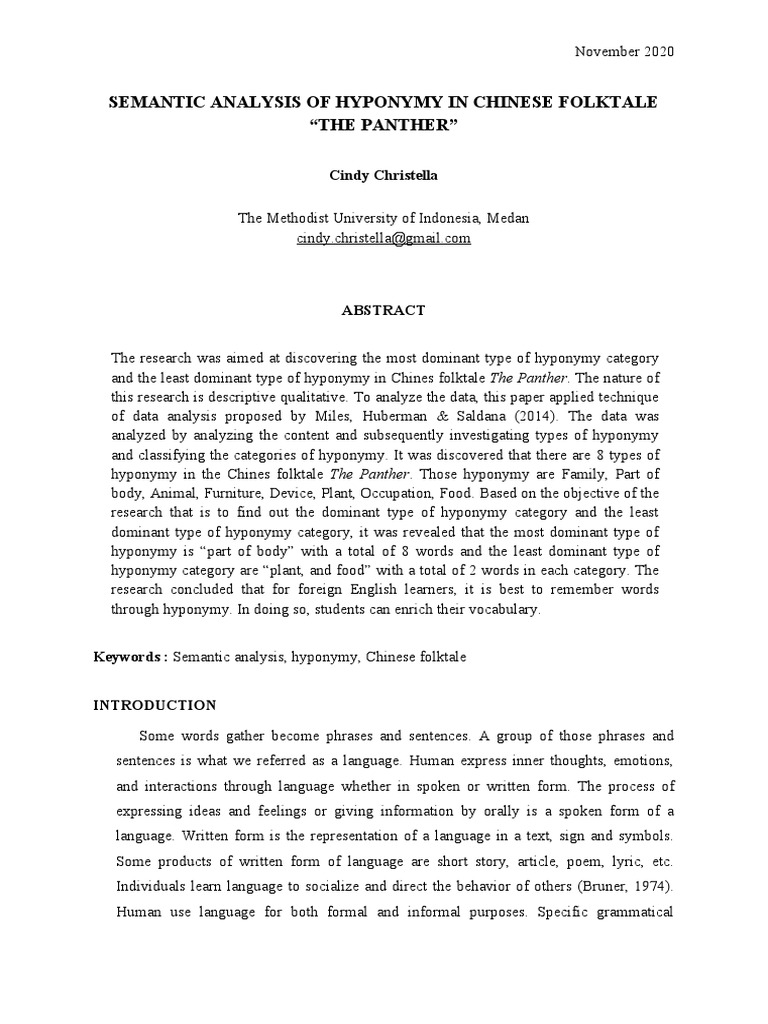 Semantic Analysis of Hyponymy in Chinese Folktale | PDF | Semantics | Linguistics