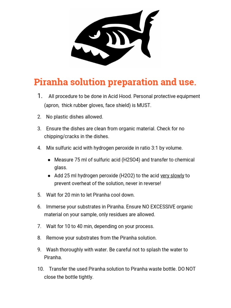 Piranha Solution Preparation and Use | PDF