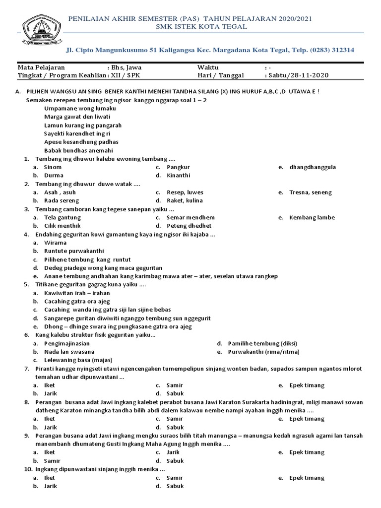 SOAL BJW KELAS XII Fix TKJ | PDF