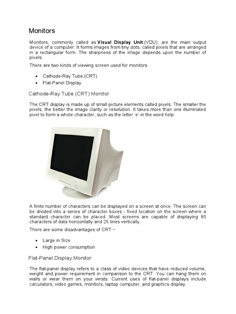 Monitors: Cathode-Ray Tube (CRT) Monitor | PDF | Computer Monitor ...