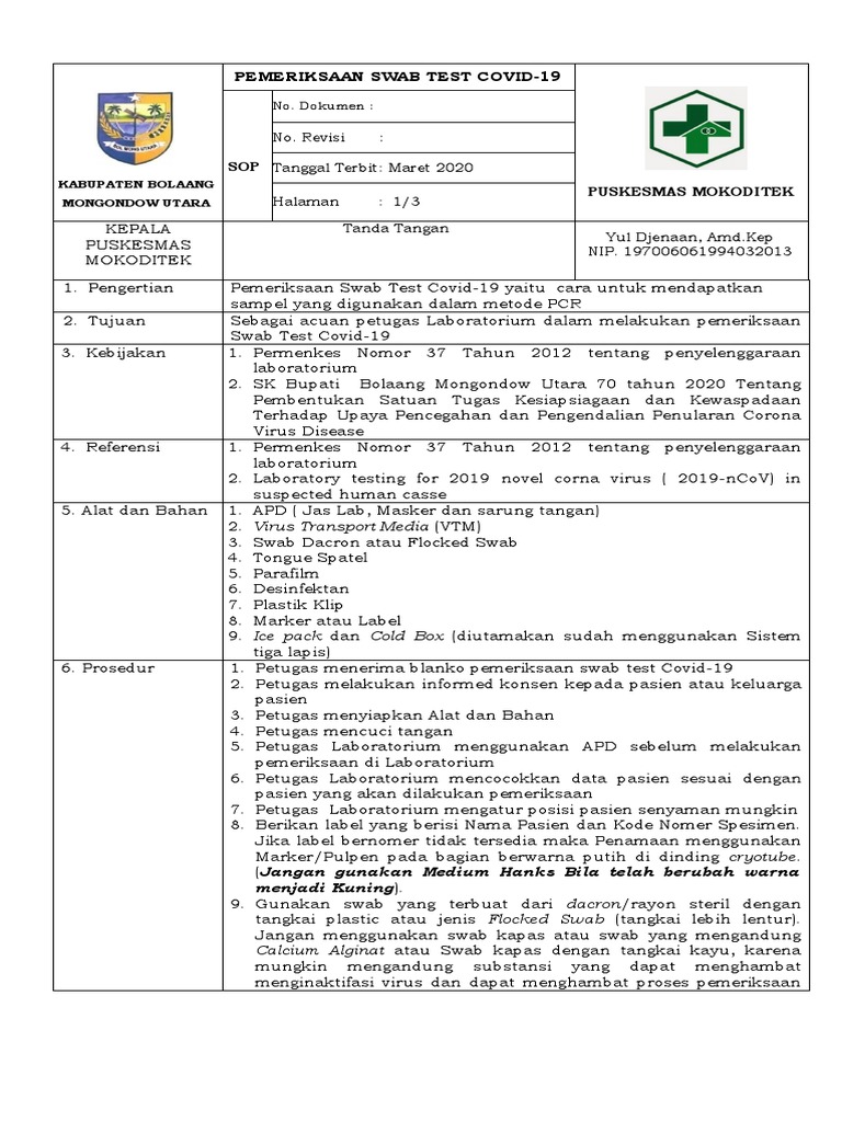SOP Pengambilan Swab | PDF