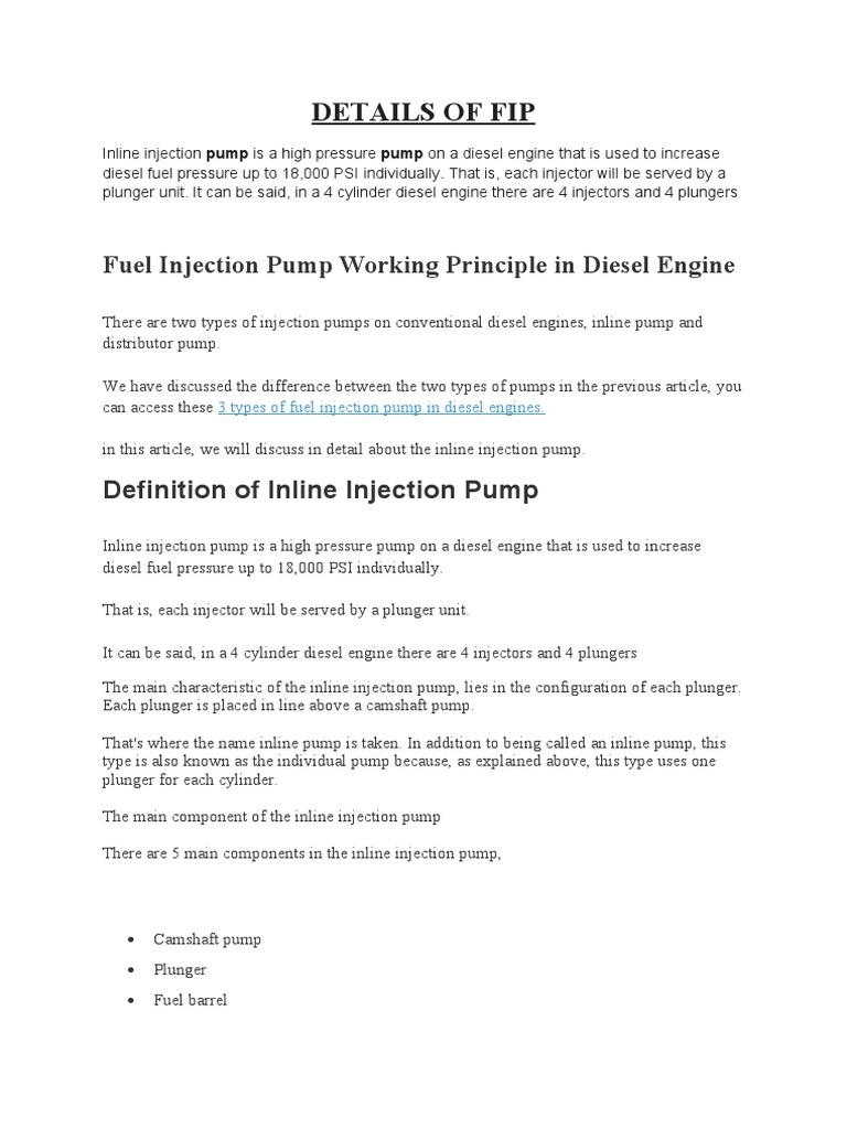 Details of Fip | PDF | Fuel Injection | Diesel Engine