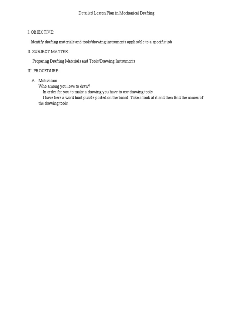 Detailed Lesson Plan in Mechanical Drafting | PDF